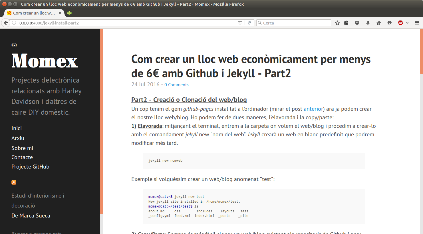 Com crear un lloc web econòmicament per menys de 6€ amb Github i Jekyll - Part2 · Momex